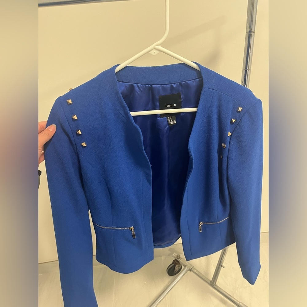 Royal Blue Blazer With Gold Spikes And Zippers - Gem